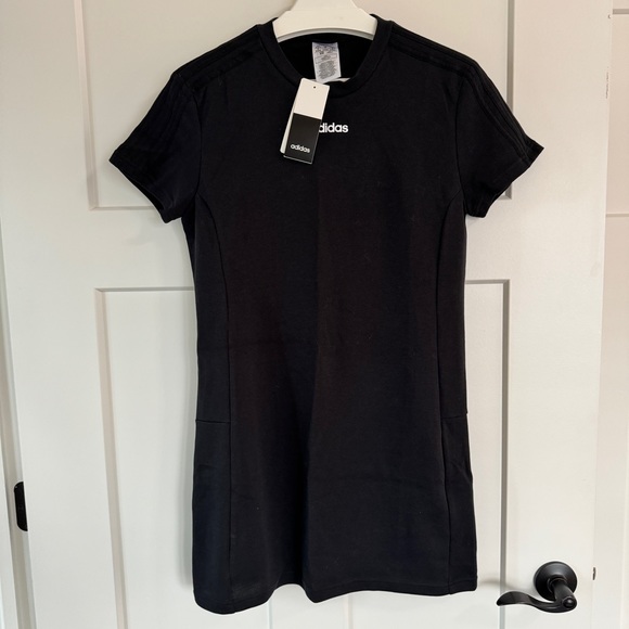 adidas | Dresses | Adidas Dress Short Sleeve Black With 3 Stripes And ...